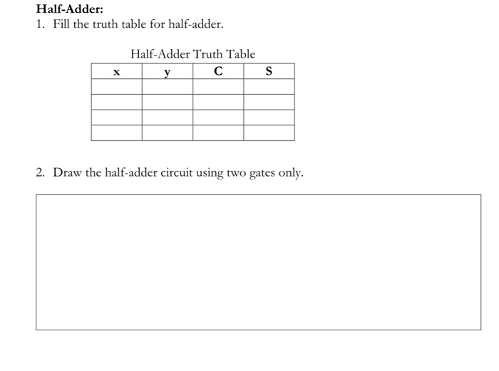 Solved Half-Adder: 1. Fill the truth table for half-adder. | Chegg.com