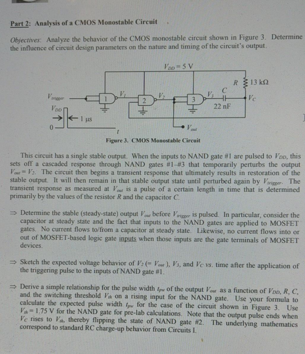 Part 2: Analysis of a CMOS Monostable Circuit | Chegg.com
