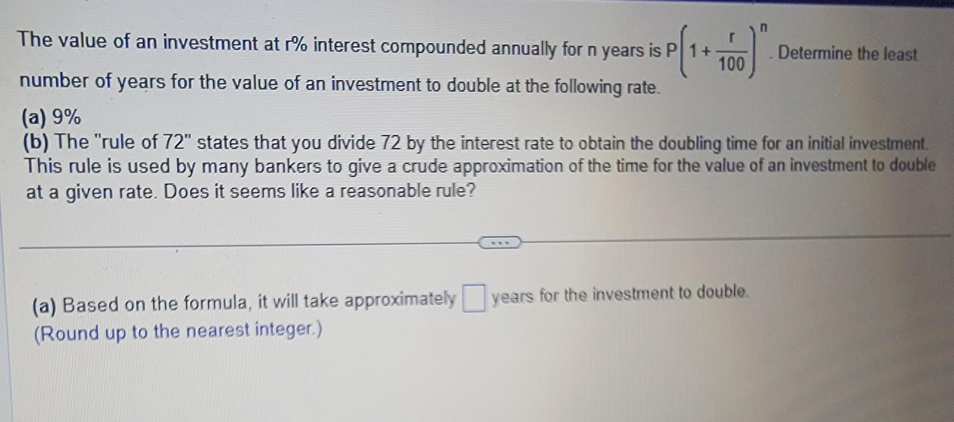 Solved The value of an investment at r\% interest compounded | Chegg.com
