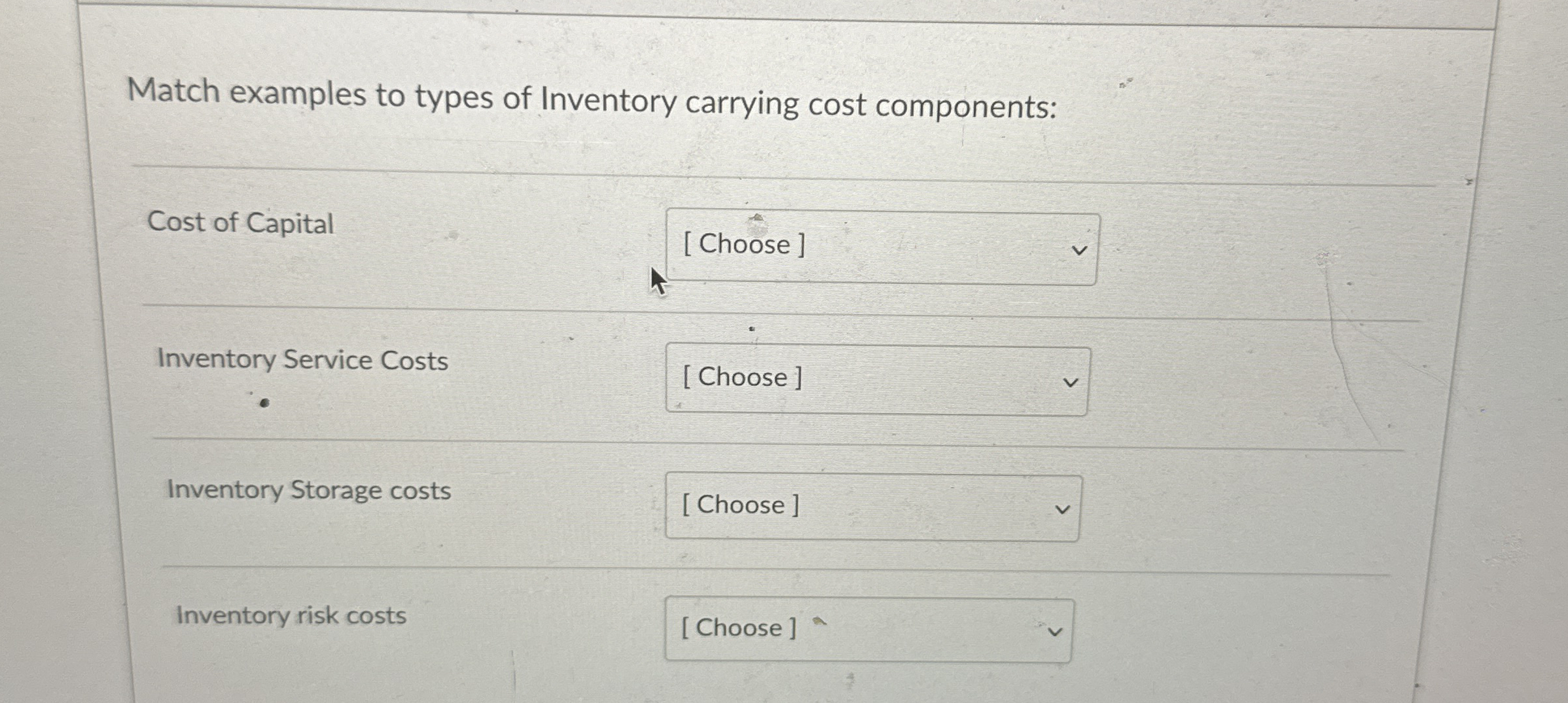 Solved Match examples to types of Inventory carrying cost | Chegg.com