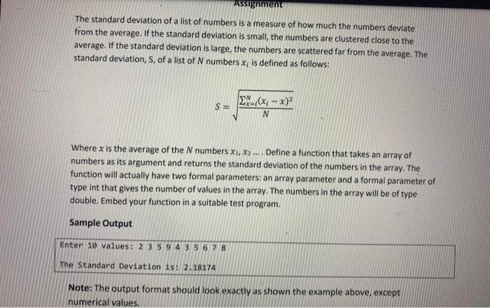 Solved The standard deviation of a list of numbers is a | Chegg.com