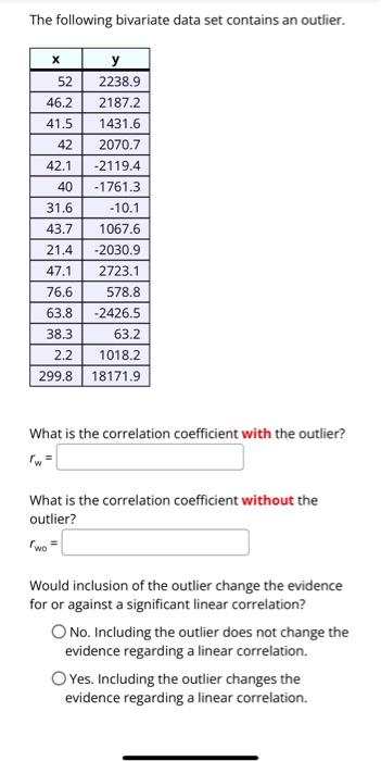 Solved The Following Bivariate Data Set Contains An Outlier