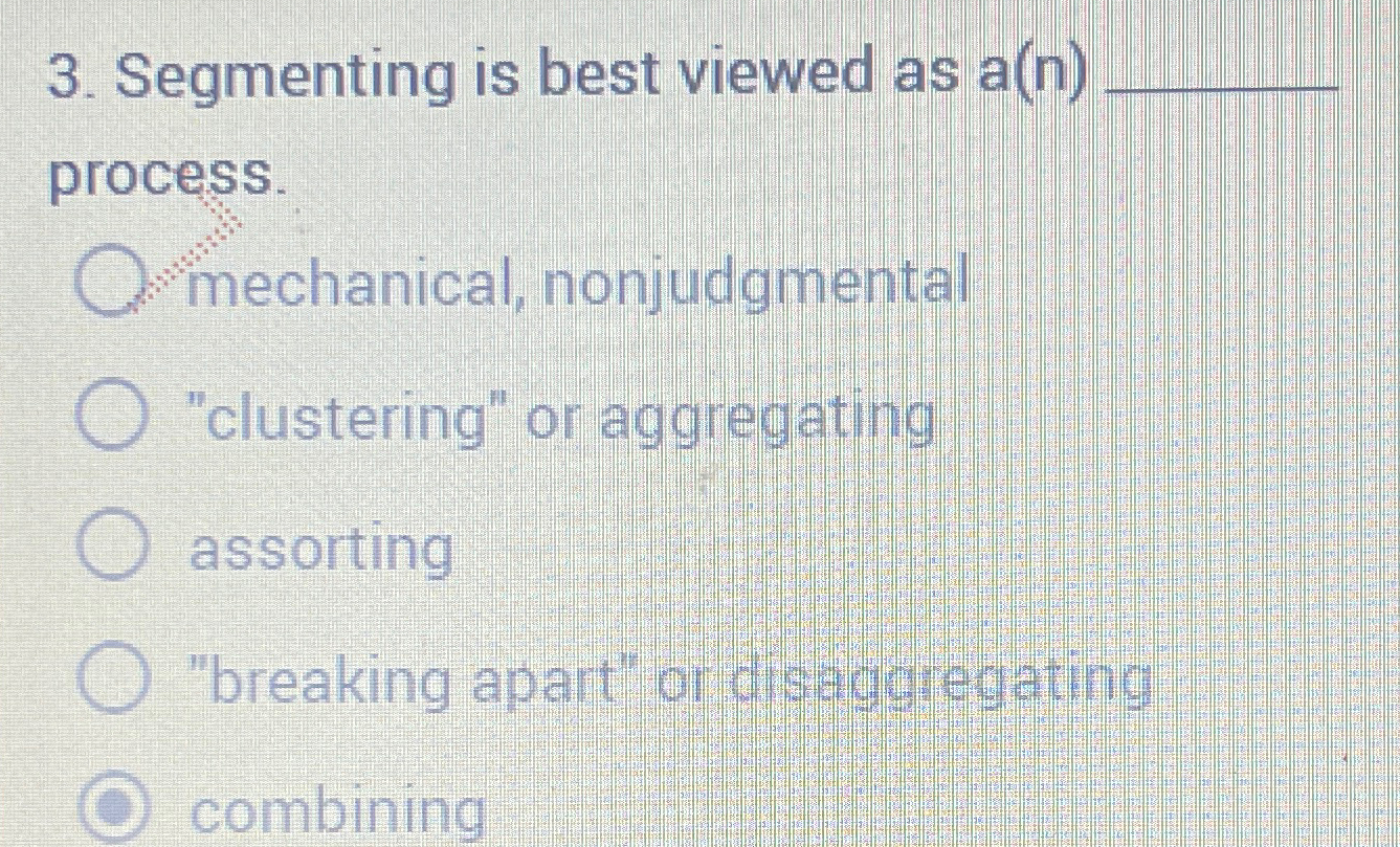 Solved Segmenting is best viewed as a(n) | Chegg.com