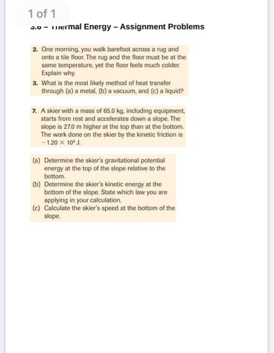 Solved 1 of 1 3.0 - Thermal Energy - Assignment Problems 2. | Chegg.com