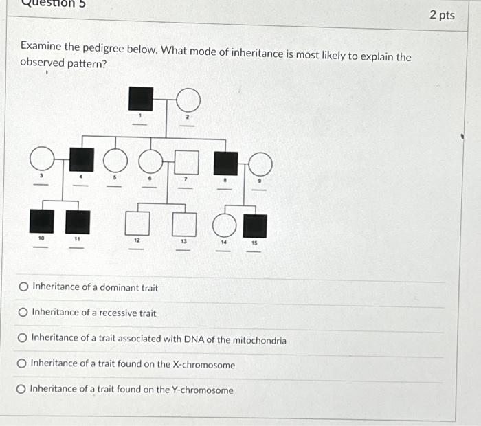 Solved question 5 Examine the pedigree below. What mode of | Chegg.com