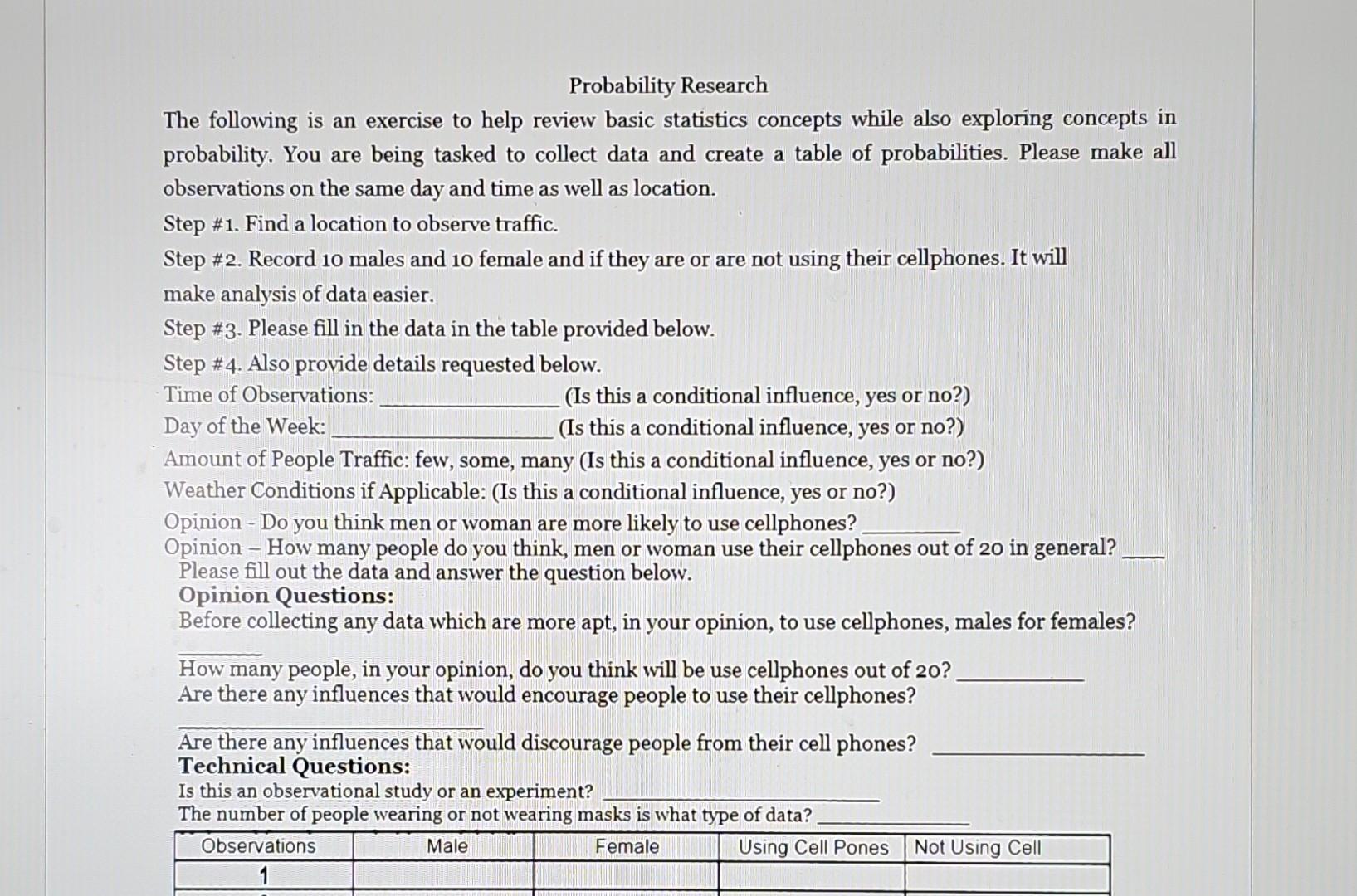 Solved Probability Research The following is an exercise to | Chegg.com