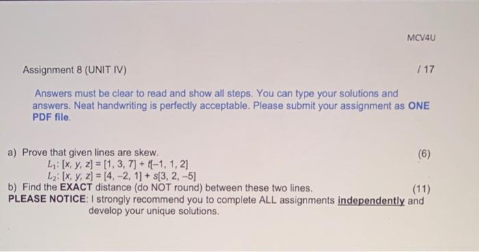 Solved MCV4U Assignment 8 (UNIT IV) 717 Answers must be | Chegg.com