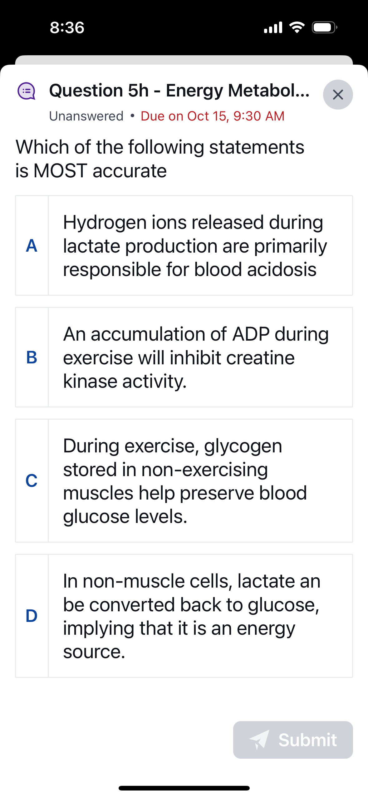 Solved Question 5h - ﻿Energy Metabol...Unanswered * ﻿Due on | Chegg.com