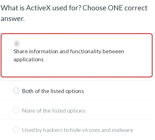 Solved What is ActiveX used for? Choose ONE correct | Chegg.com