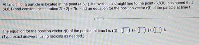 Solved At time t=0, a particle is located at the point | Chegg.com