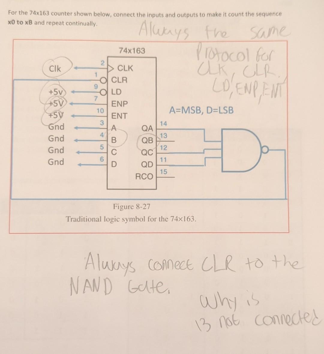 For the 74×163 counter shown below, connect the | Chegg.com