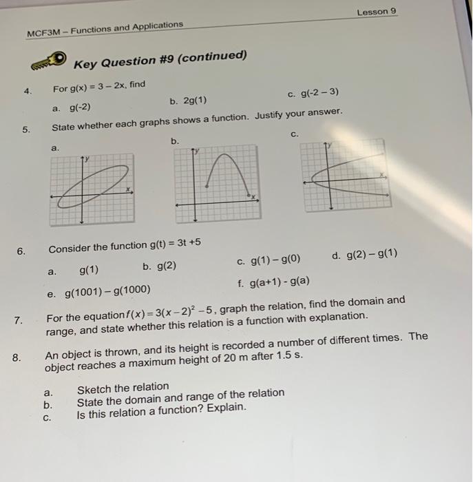 Solved Lesson 9 MCF3M - Functions and Applications Key | Chegg.com