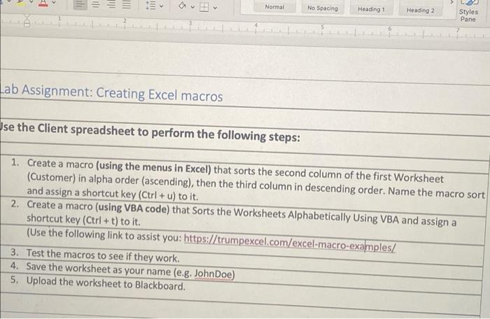 Solved Normal No Spacing Heading 1 Heading 2 Styles Pane Lab | Chegg.com