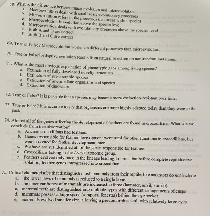 Solved 68. What is the difference between macroevolution and | Chegg.com