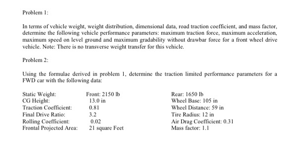 Solved Problem 1: In terms of vehicle weight, weight | Chegg.com