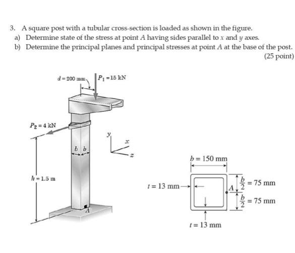 Solved 3. A square post with a tubular cross-section is | Chegg.com