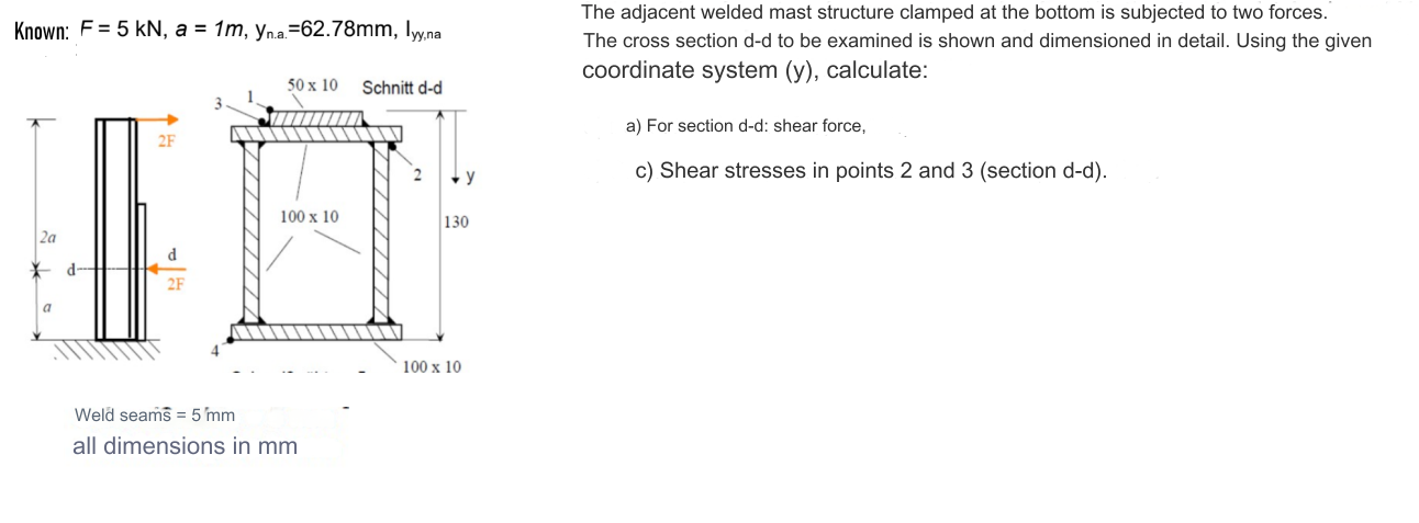 Solved The adjacent welded mast structure clamped at the | Chegg.com