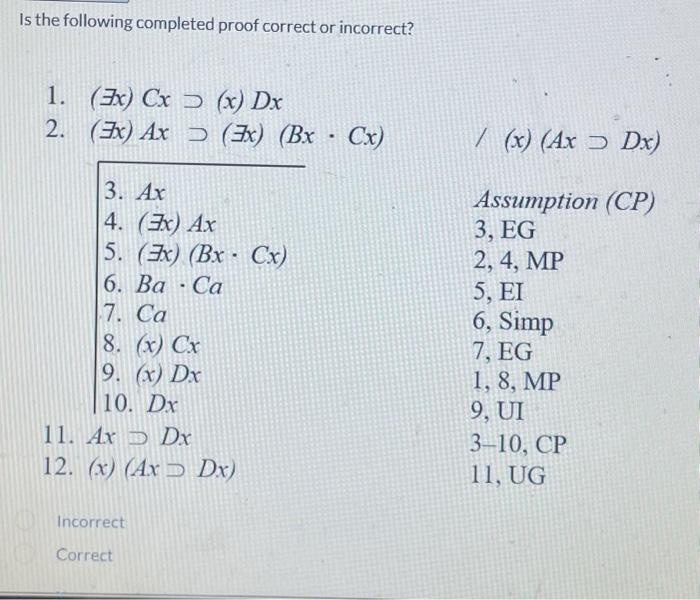 Is the following completed proof correct or | Chegg.com