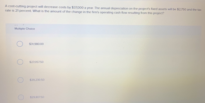 A cost-cutting project will decrease costs by $37,000 | Chegg.com