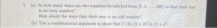Solved (a) In how many ways can two numbers be selected from | Chegg.com