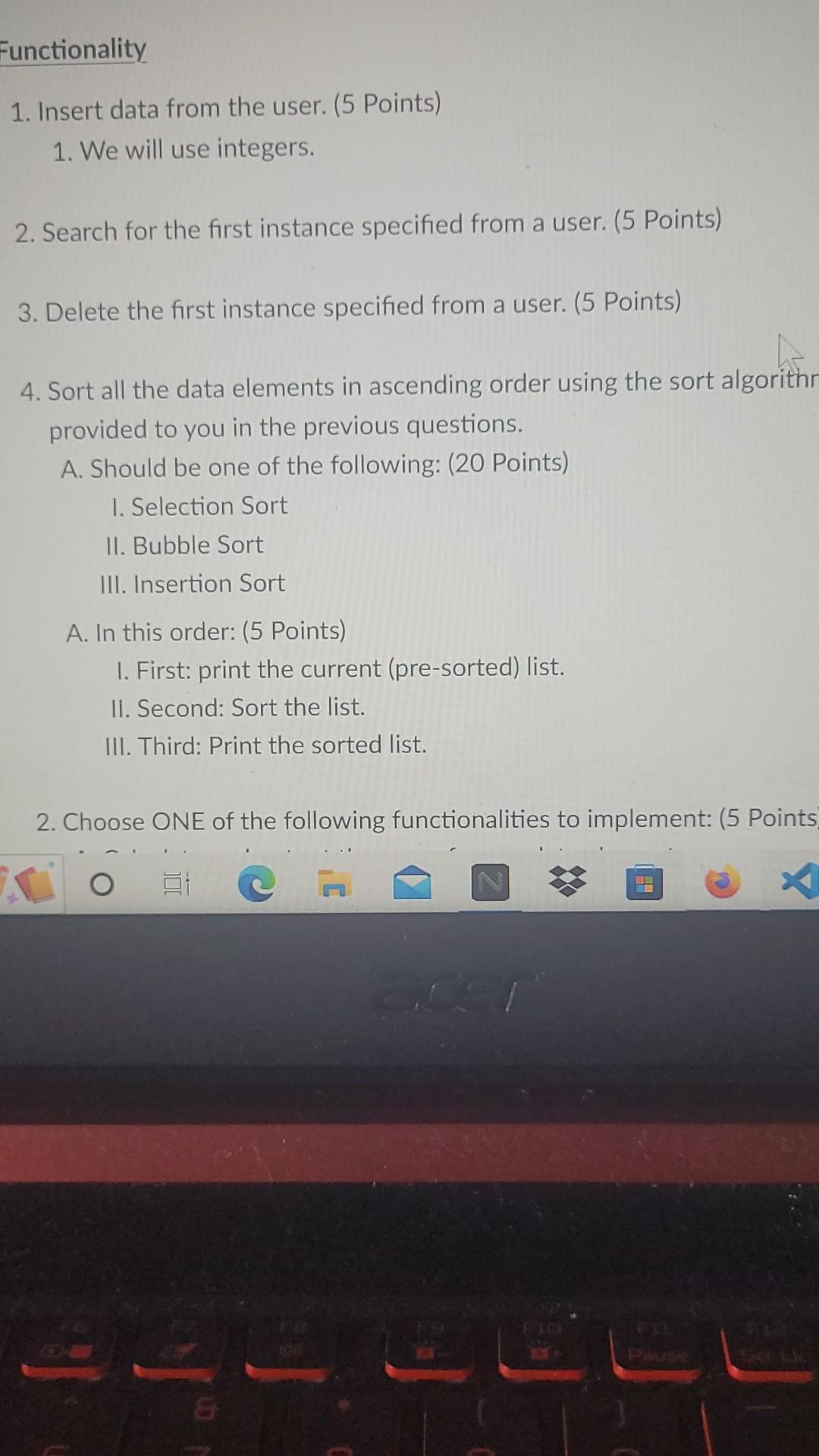 Functionality 1. Insert data from the user. (5 | Chegg.com