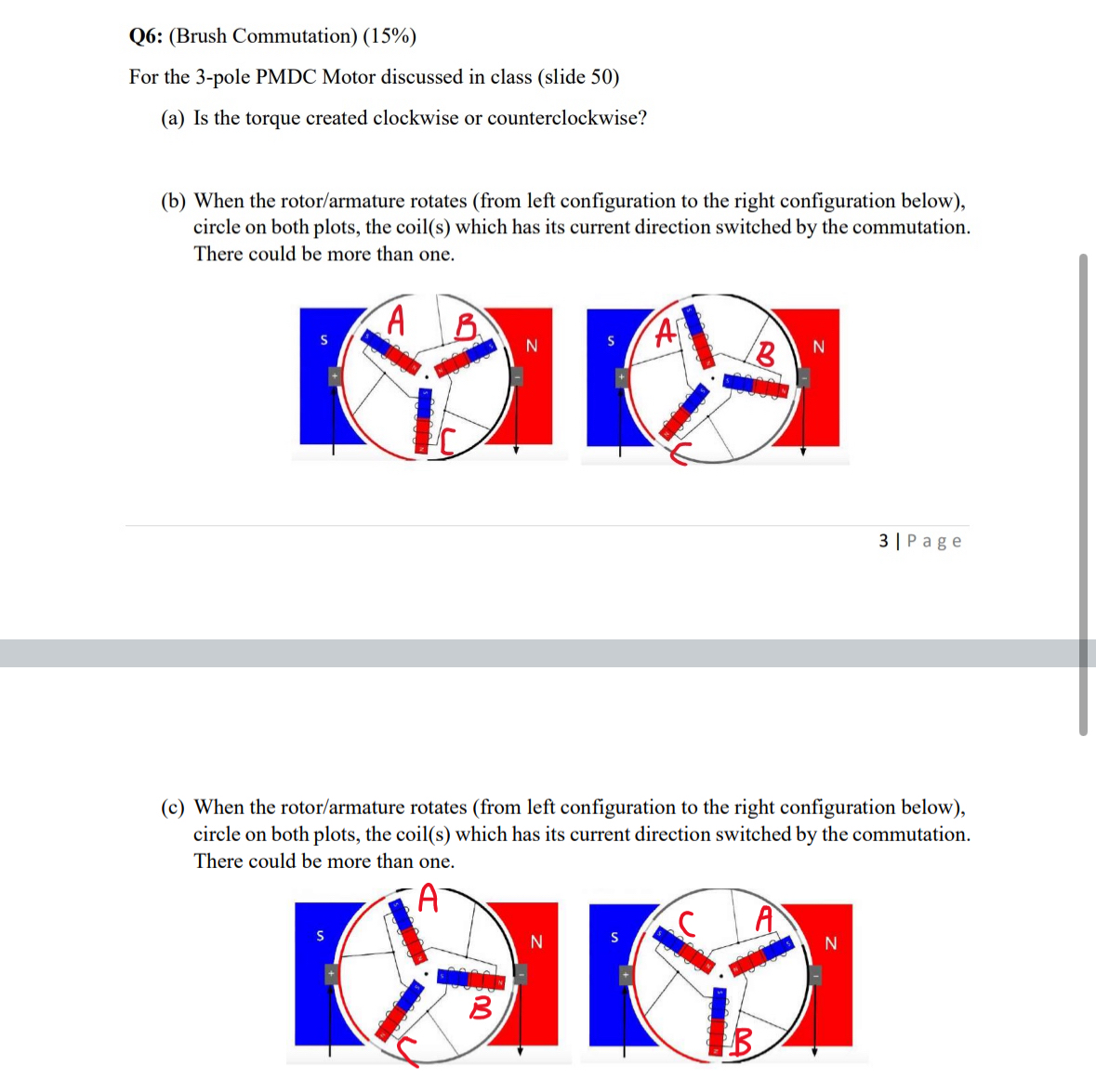Solved Q6: (Brush Commutation) (15%)For the 3-pole PMDC | Chegg.com