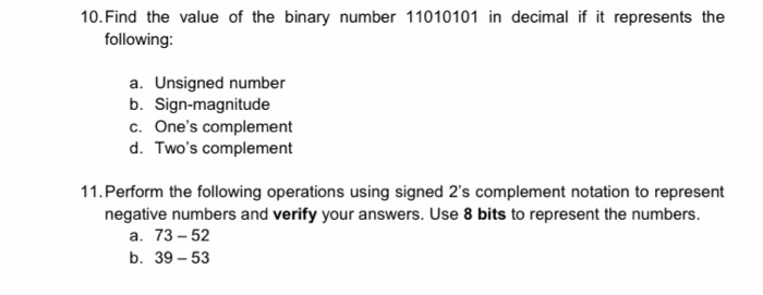 Solved 10. Find the value of the binary number 11010101 in | Chegg.com