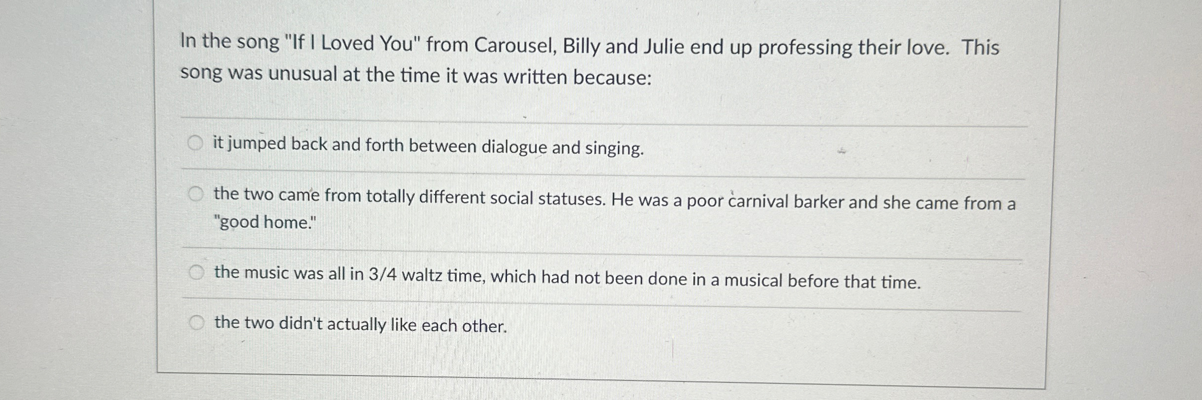 Solved In the song "If I Loved You" from Carousel, Billy and | Chegg.com