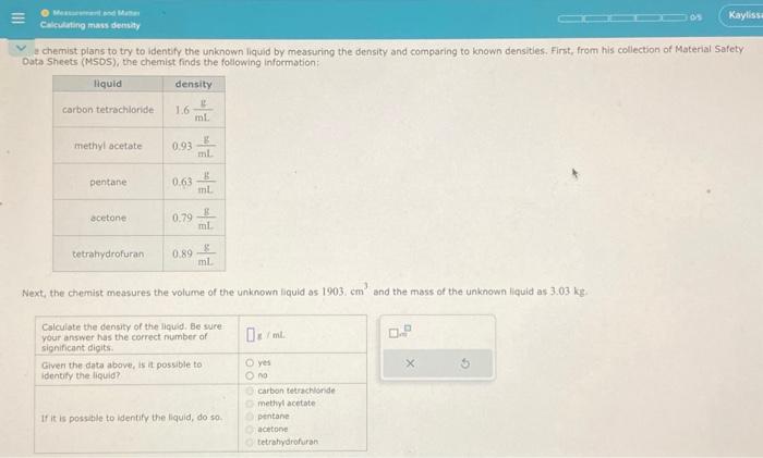 Solved echemist plans to try to identify the unknown liquid | Chegg.com
