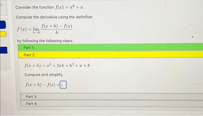 Solved Consider the function f(x)=x2+x. Compute the | Chegg.com
