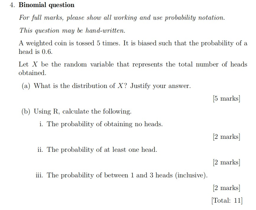 Solved A weighted coin is tossed 5 times. It is biased such | Chegg.com
