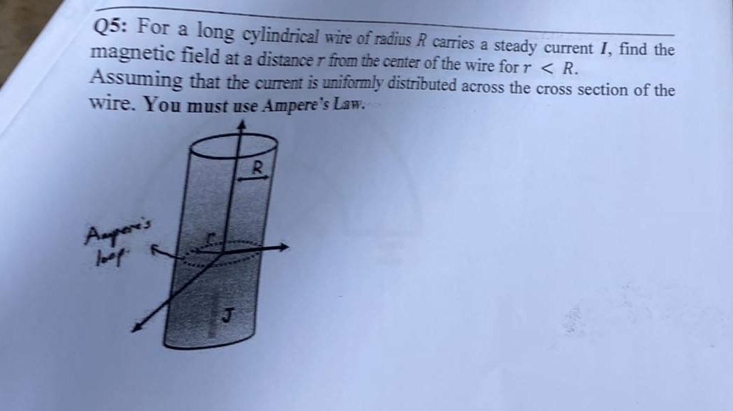 Solved Q5: For a long cylindrical wire of radius R carries a | Chegg.com