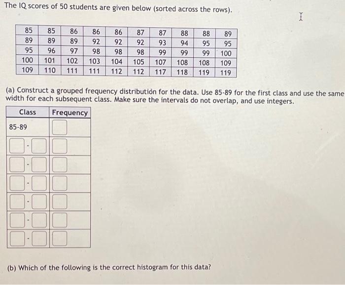 Solved The IQ scores of 50 students are given below (sorted | Chegg.com