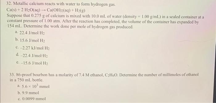 Solved 30. Determine ΔH for the combustion of 25.0 mL of | Chegg.com