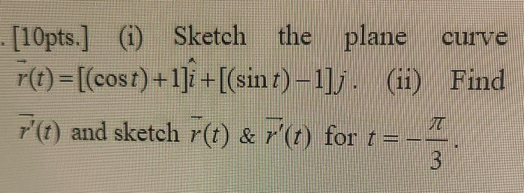 Solved [10pts.] (i) Sketch the plane curve | Chegg.com