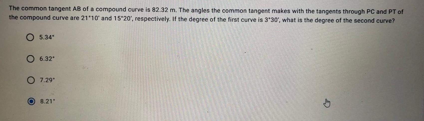 Solved The common tangent AB of a compound curve is 82.32 m. | Chegg.com
