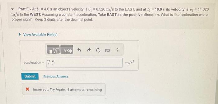 Solved Part C An Object S Initial Velocity Is 1 52 M S In
