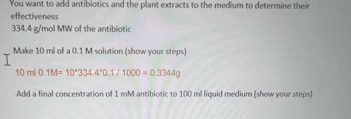 Solved to the 10 ml of 0.1 M add a final concentration of | Chegg.com