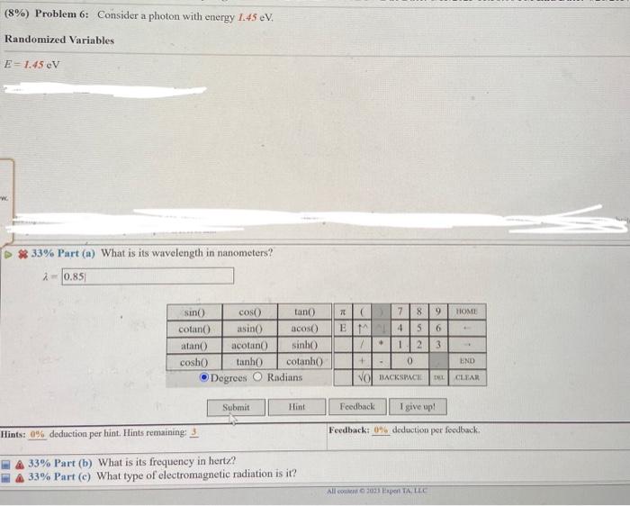 Solved ( \8 Problem 6: Consider a photon with energy \\( | Chegg.com