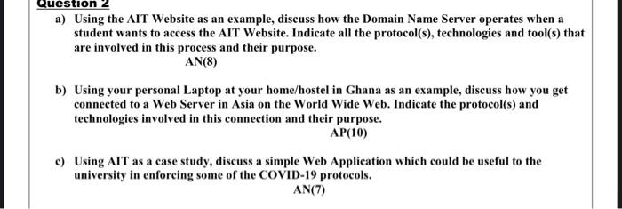 Solved Question 2 a) Using the AIT Website as an example, | Chegg.com
