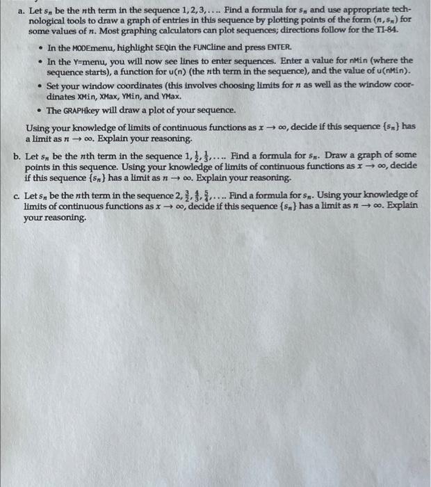 Solved a. Let sn be the nth term in the sequence 1,2,3,…. | Chegg.com