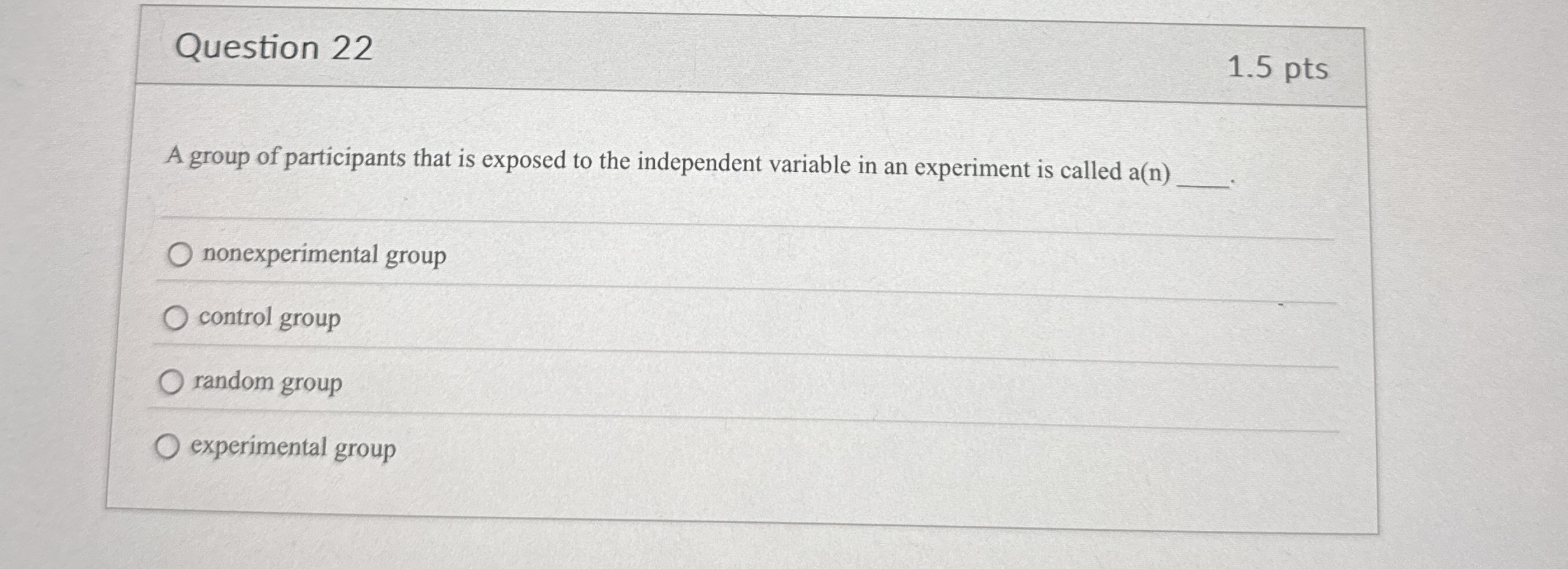 Solved Question 22A group of participants that is exposed to | Chegg.com