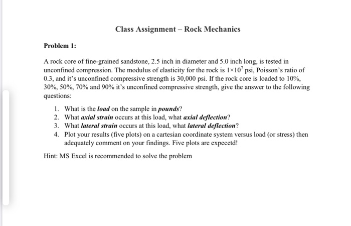 Solved Class Assignment - Rock Mechanics Problem 1: A rock | Chegg.com