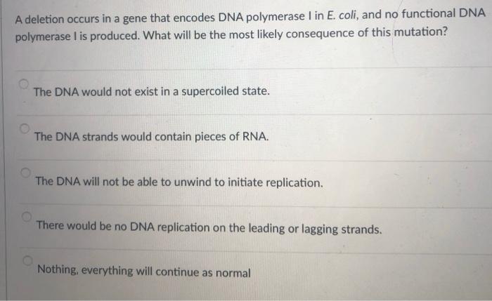 Solved A deletion occurs in a gene that encodes DNA | Chegg.com