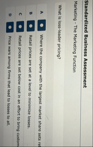 Solved Standardized Business AssessmentMarketing - ﻿The | Chegg.com