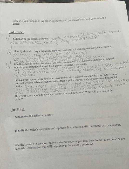Solved Part One: Module 1 Case Study Summarize the caller's | Chegg.com