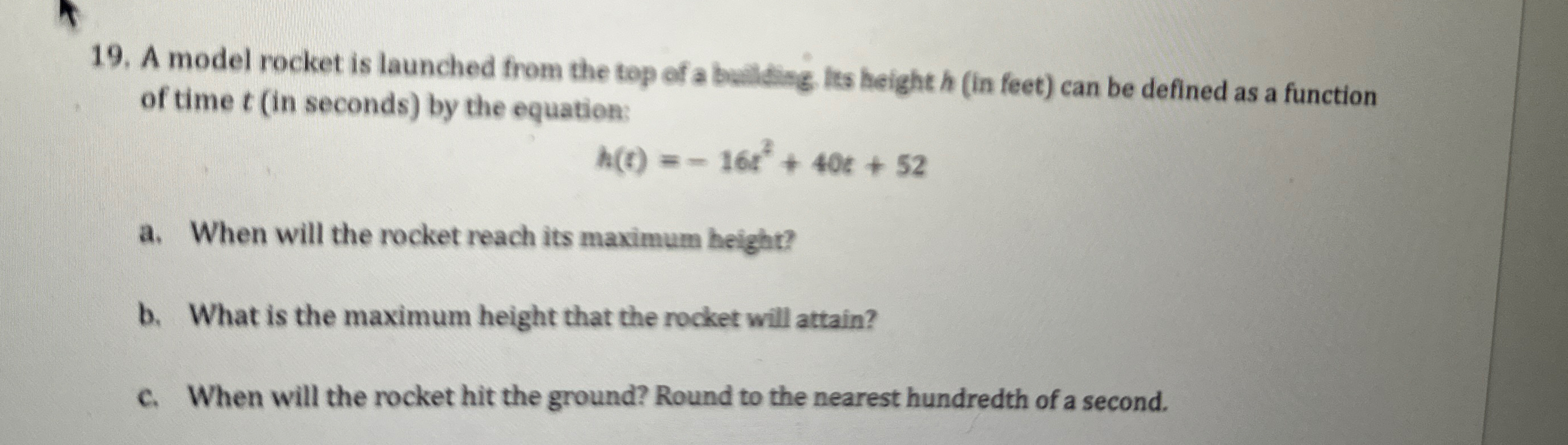 Solved A model rocket is launched from the top of a bulling | Chegg.com