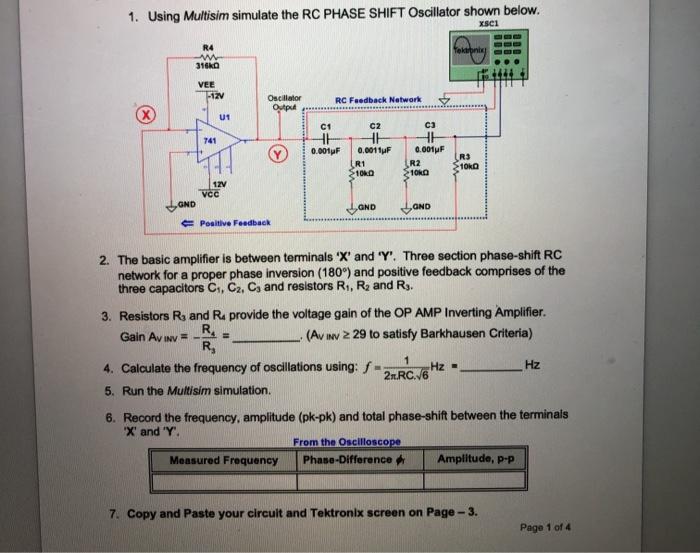 Solved 1. Using Multisim simulate the RC PHASE SHIFT | Chegg.com