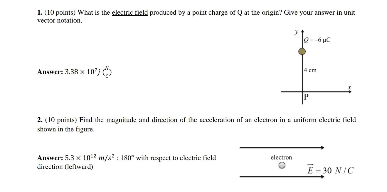 Solved (10 ﻿points) ﻿What is the electric field produced by | Chegg.com