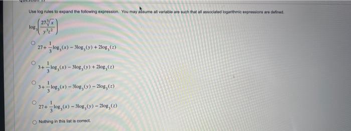 Solved Use log rules to expand the following expression. You | Chegg.com